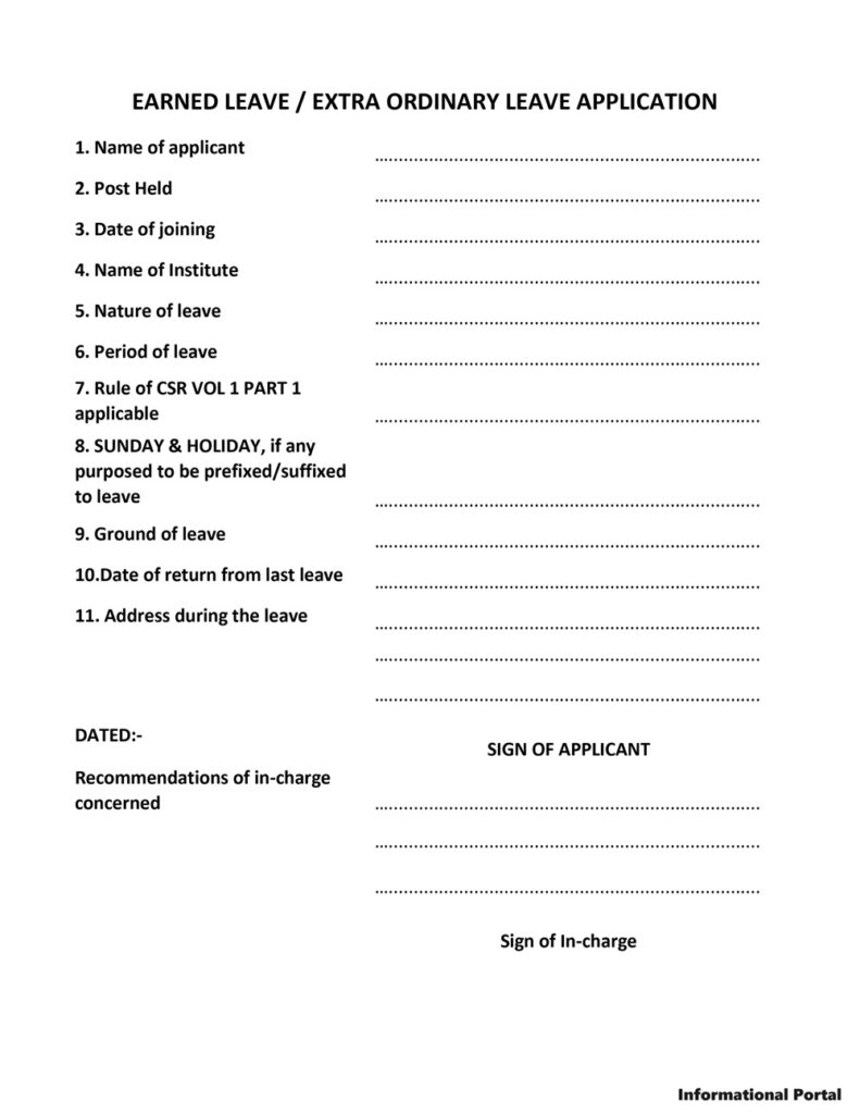 Earned Leave application format {2026}- Performa for Earned leave Apply